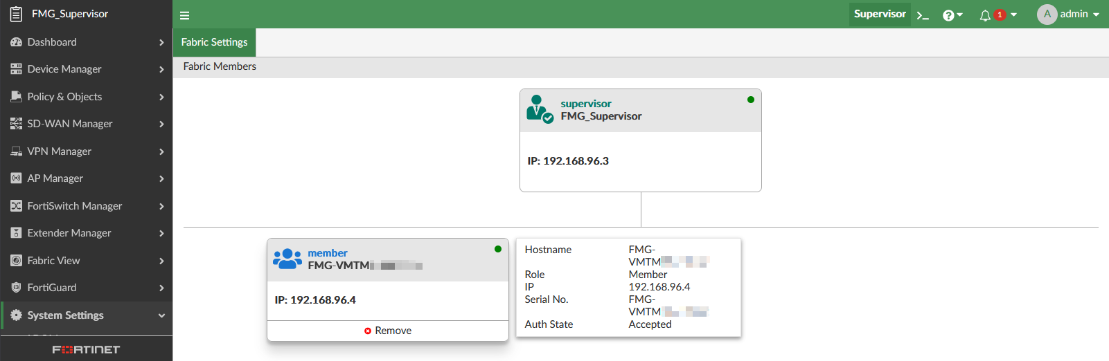 Confirm the upstream connection and authorize members | FortiManager 7.6.0 | Fortinet Document ...